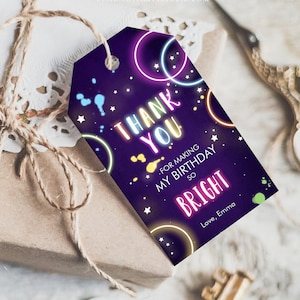 Editable Glow Favor Tags Neon Glow Birthday Thank You Tags Glow in the ...