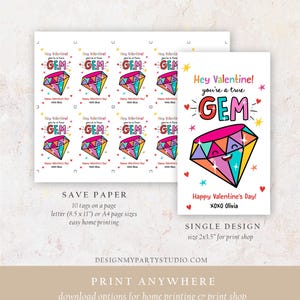 Editable Valentines Day Card You're a Gem Classroom Valentine's Gift ...