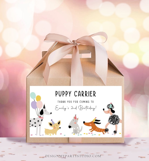 Editable Puppy Carrier Box Favor Label Puppy Birthday Favor Box Label ...
