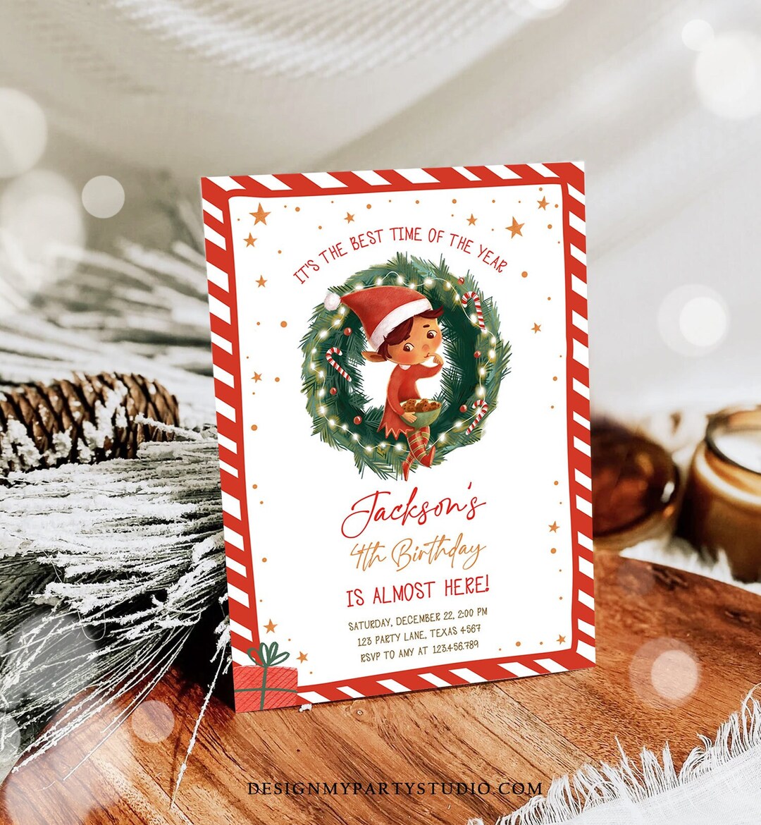 Editable Christmas Birthday Party Invitation Elf Birthday Invite Winter ...
