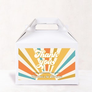 Editable Sun Birthday Party Gable Box Favor Label Boho Sun Gift Box ...