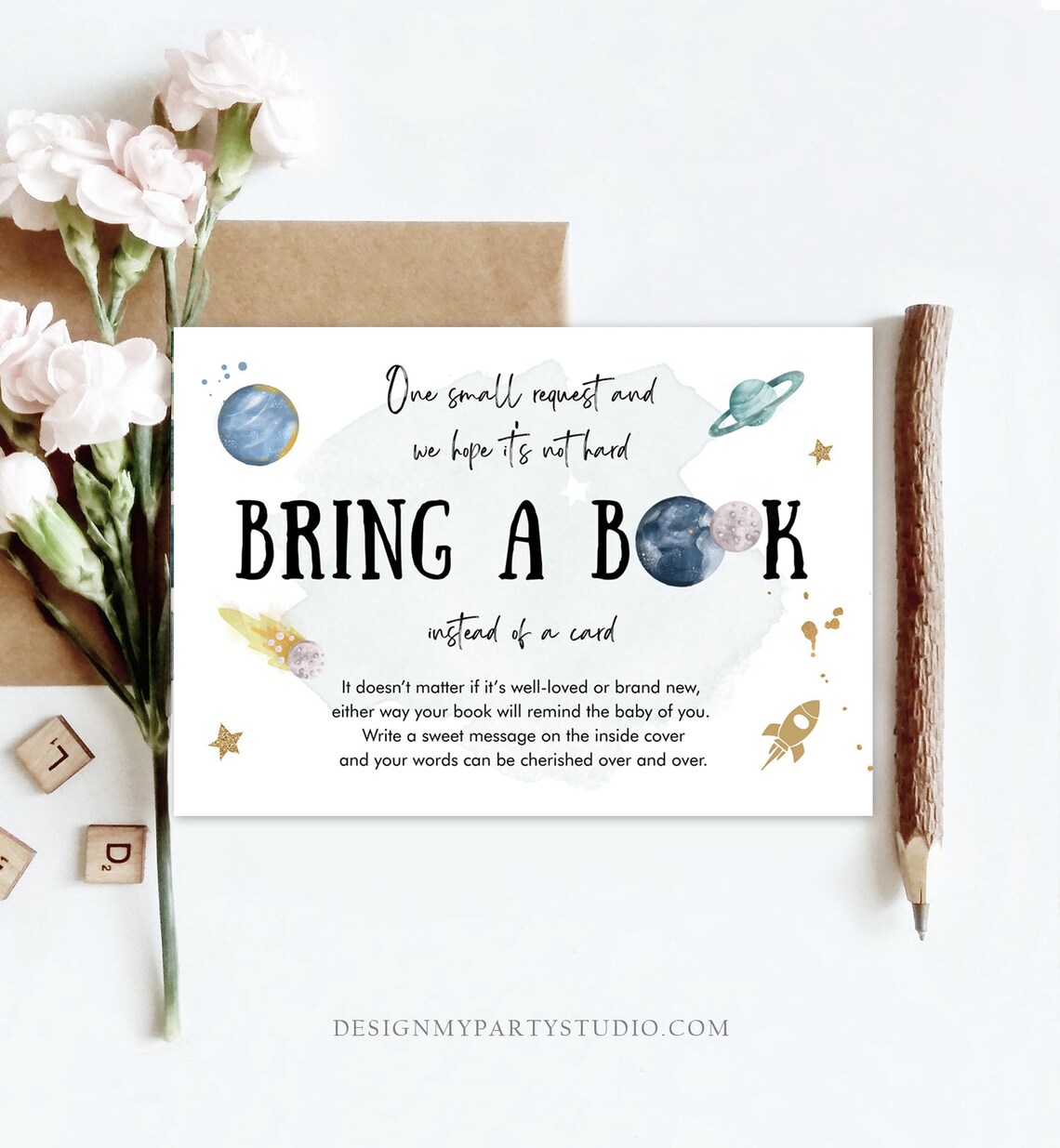 Editable Outer Space Bring a Book Card Baby Shower Space - Etsy