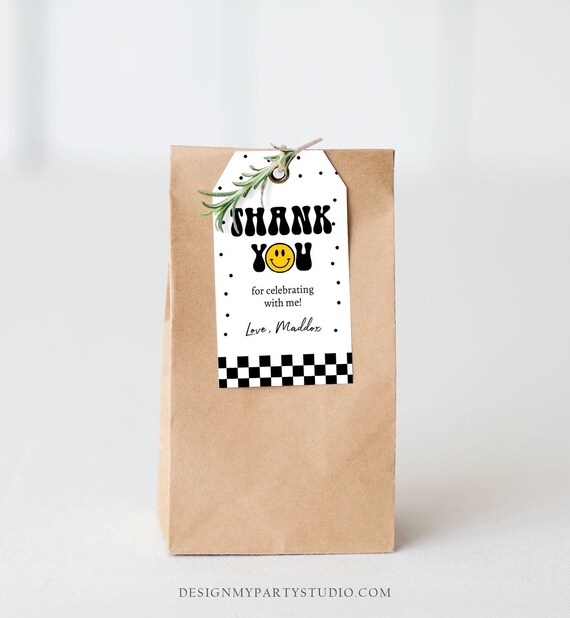 Editable One Happy Dude Birthday Favor Tags Smiley Face Thank You Tags ...