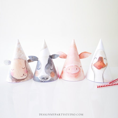 Printable Party Hats Farm Animals Birthday Party Birthday | Etsy