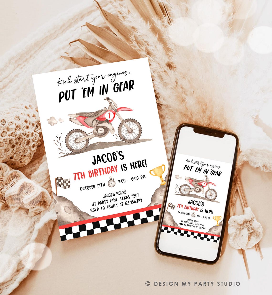 Editable Dirt Bike Birthday Invitation Start Engines Race on Over ...