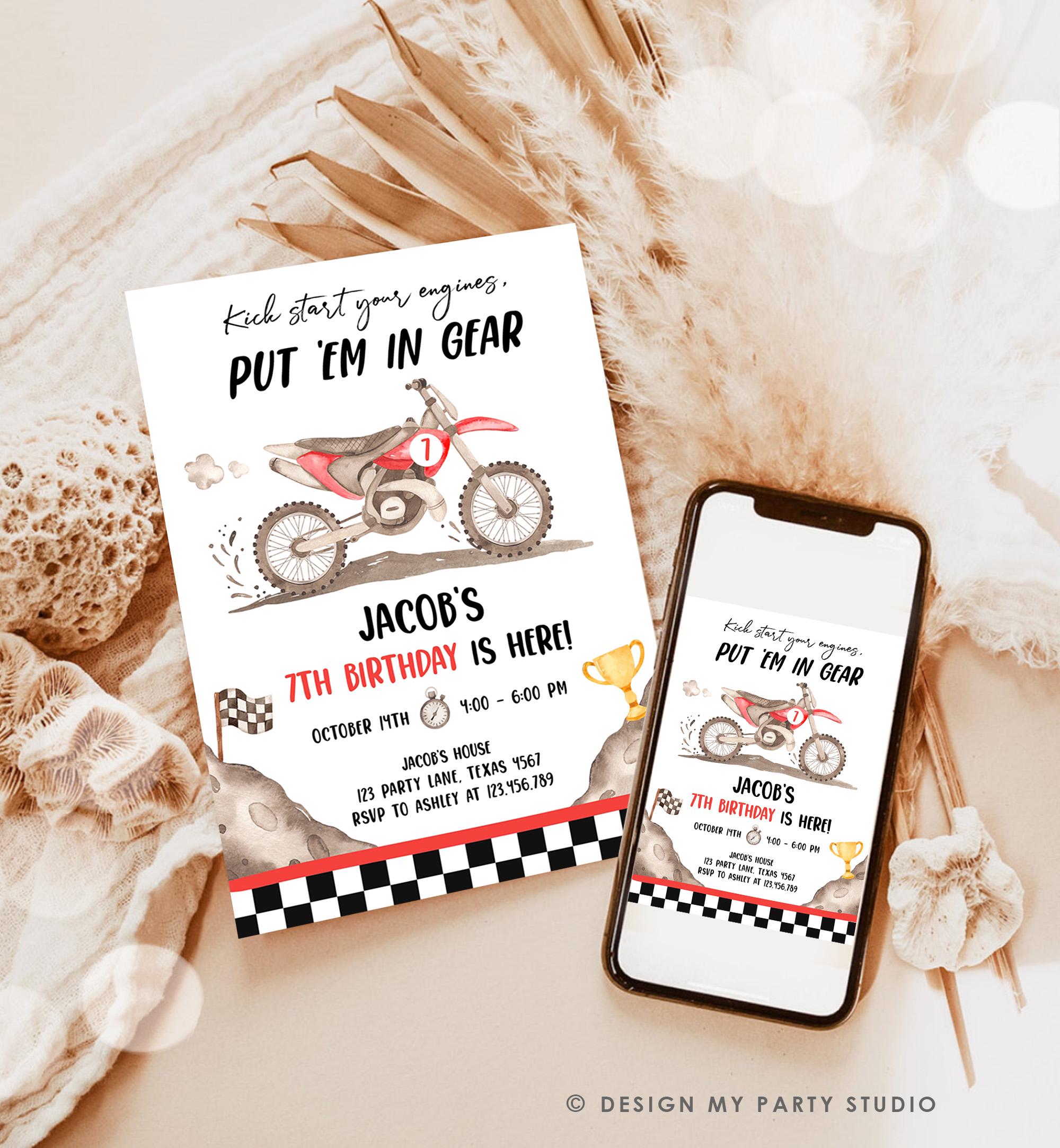 Editable Dirt Bike Birthday Invitation Start Engines Race on Over ...