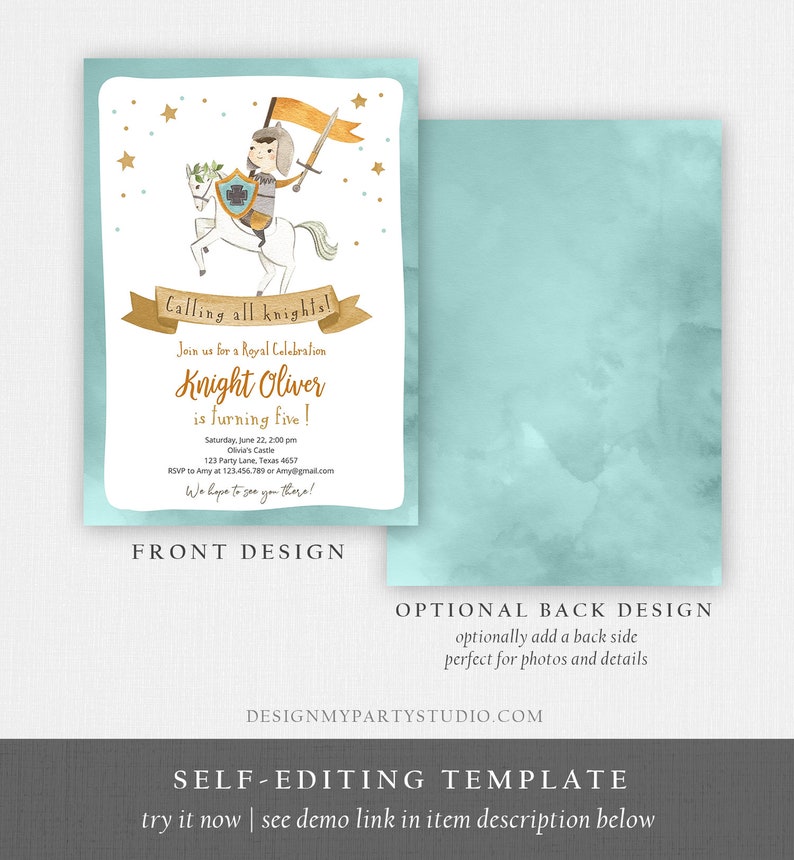 Editable Knight Birthday Invitation Boy Royal Birthday Once - Etsy
