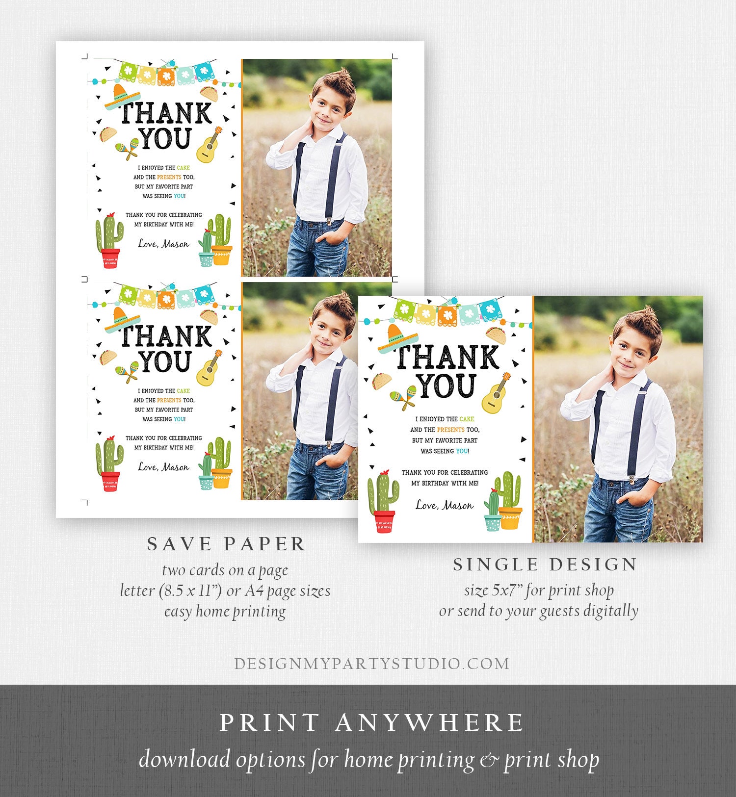 Editable Taco Fiesta Thank You Card Birthday Party Baby Bridal Shower ...