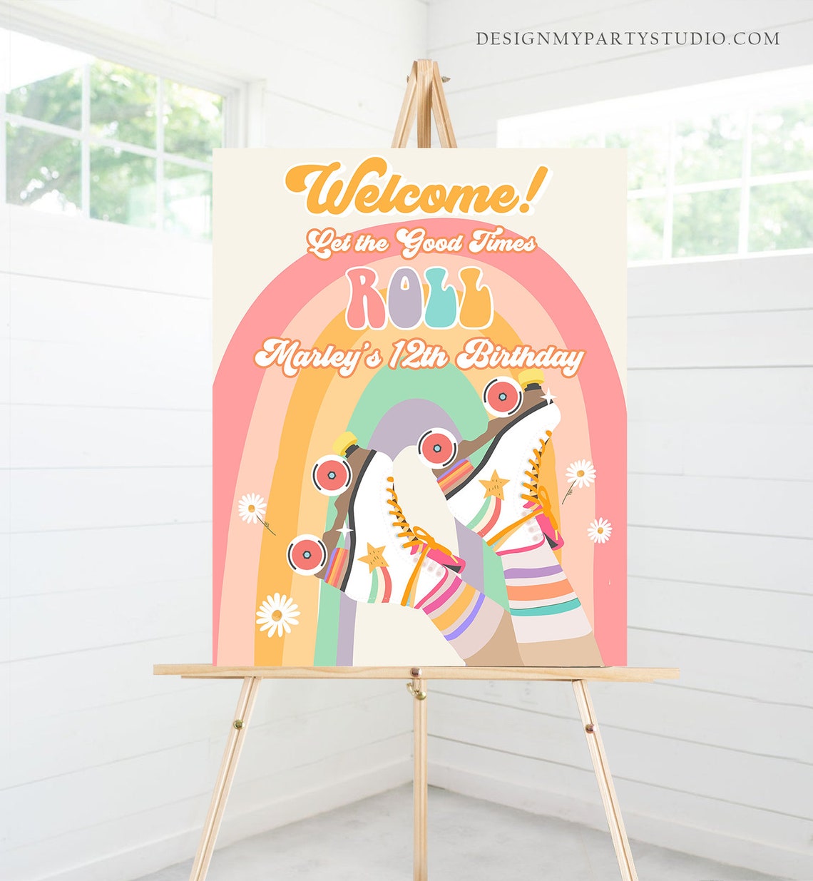 Editable Roller Skate Birthday Welcome Sign Retro Skating - Etsy