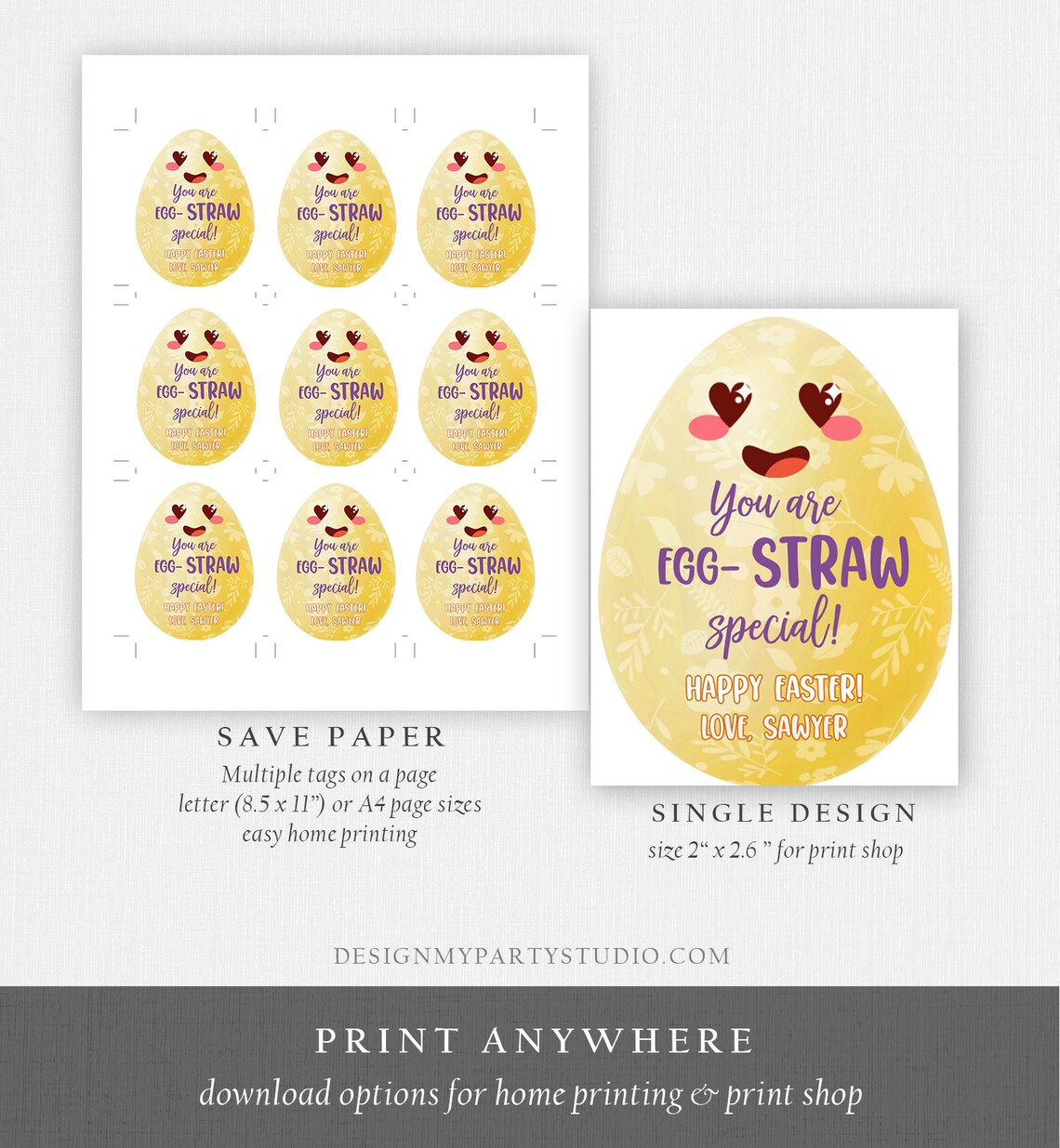 Editable Crazy Straw Tags Easter Tags You're Egg-straw Special Easter ...