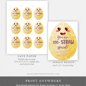 Editable Crazy Straw Tags Easter Tags You're Egg-straw Special Easter ...
