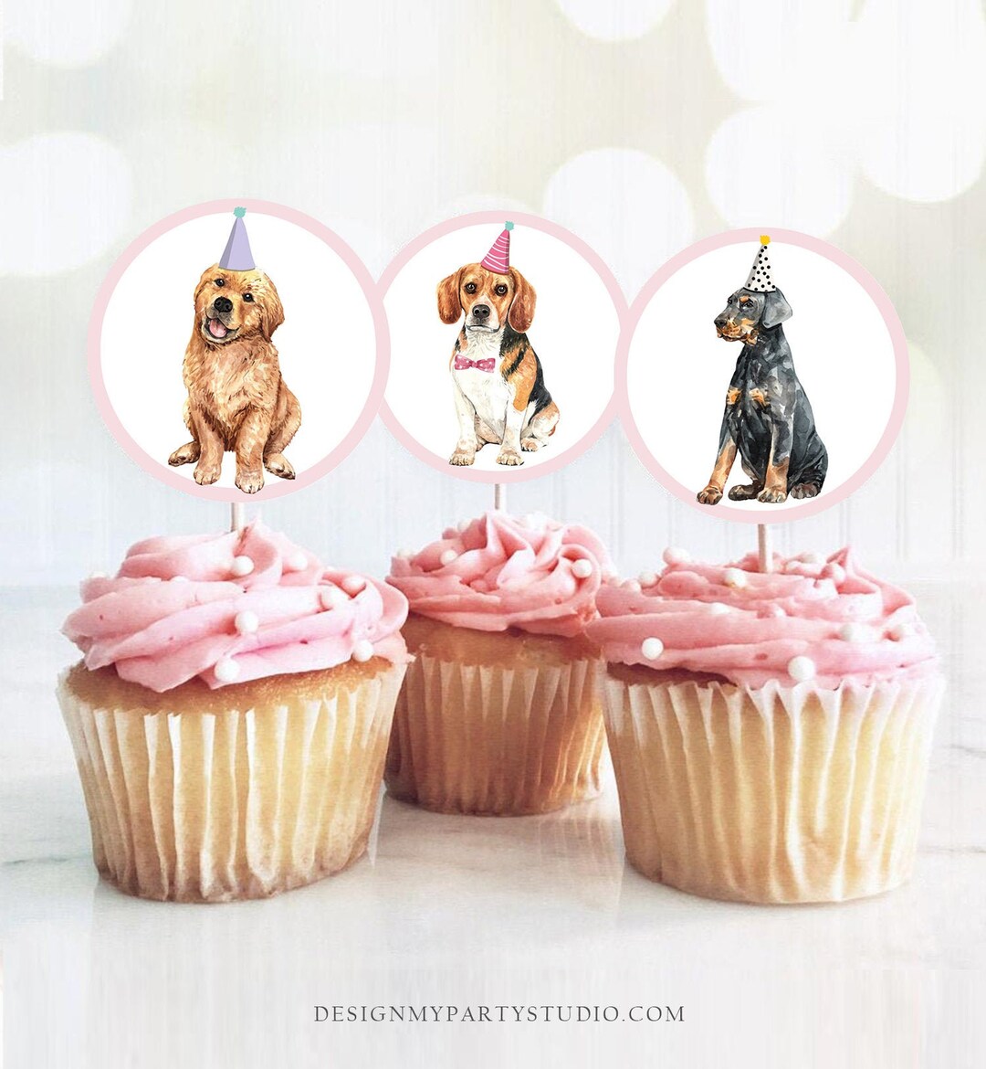 Puppy Dog Cupcake Toppers Puppy Favor Tags Puppy Birthday Dog Pink Girl ...