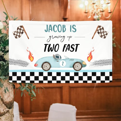 Editable Racing Car Backdrop Banner Growing up Two Fast - Etsy