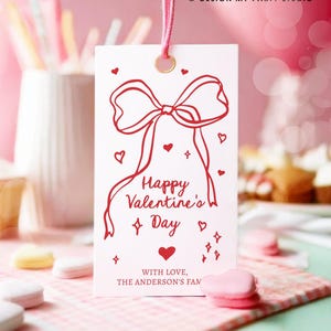 Editable Valentine's Day Tag Pink Red Bow Valentine Gift Tag Doodle ...
