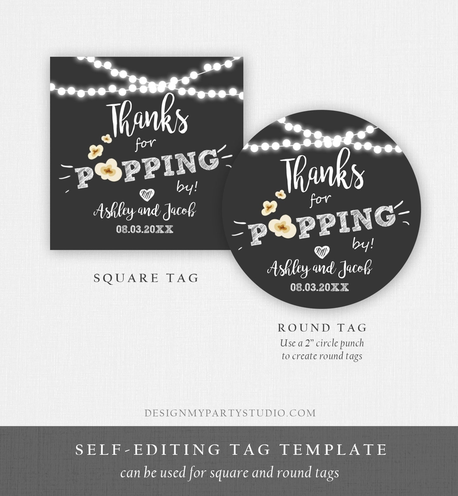 Editable Thanks for Popping by Gift Popcorn Favor Tag String - Etsy