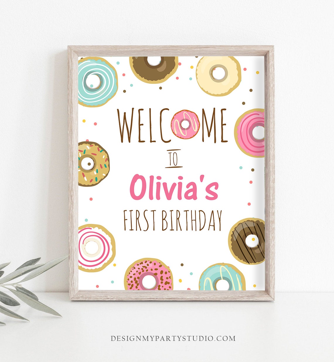 Editable Donut Welcome Sign Donut Birthday Party Pink Girl | Etsy