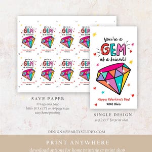 Editable Valentines Day Card You're a Gem of a Friend Classroom ...