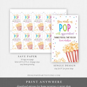 Editable Teacher Appreciation Tag Popcorn Thank You Tag Teacher Tag ...