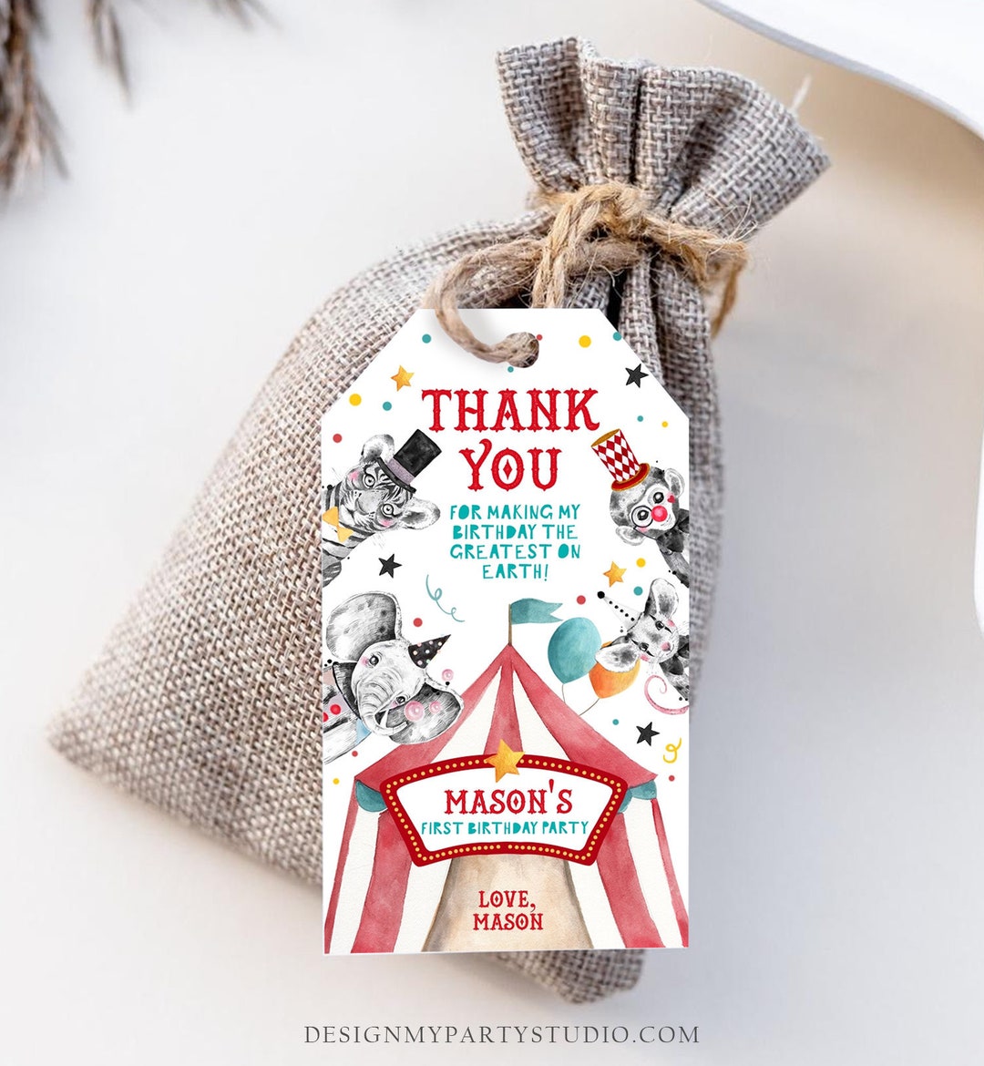 Editable Circus Thank You Tags Carnival Birthday Favor Tags Boy Vintage ...