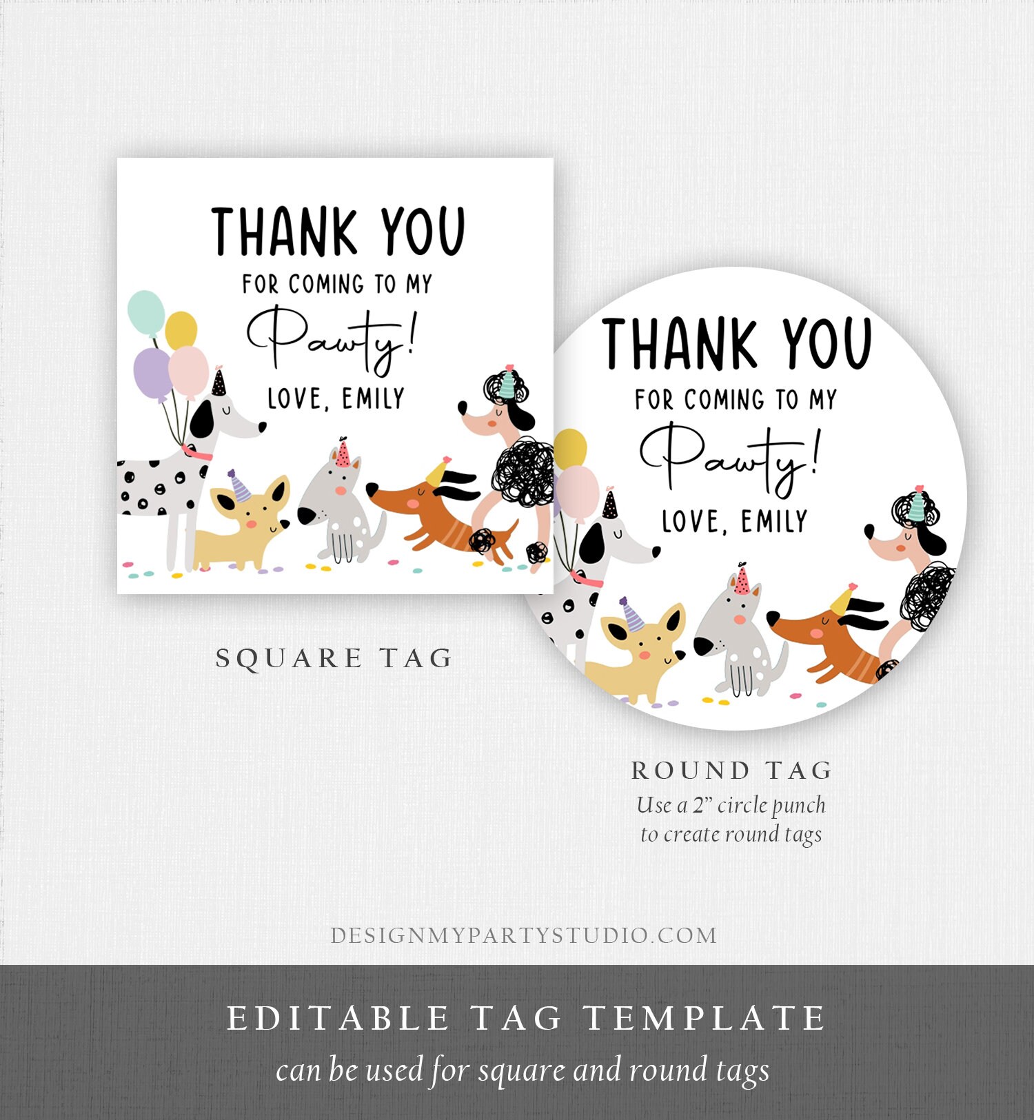 Editable Dog Favor Tags Puppy Dog Birthday Thank You Tag Girl | Etsy