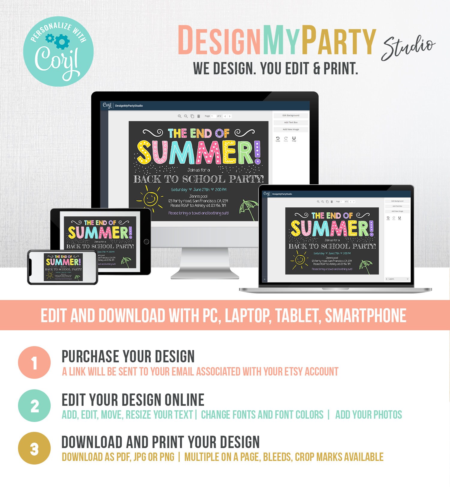 Editable End of the Summer Pool Party Invitation Back to - Etsy