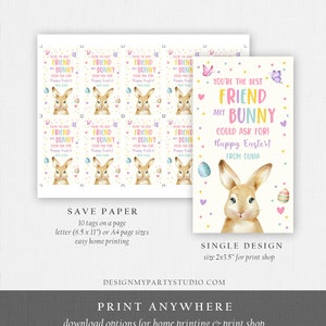 Editable Easter Gift Tags Easter You're the Best Friend Any Bunny Could ...