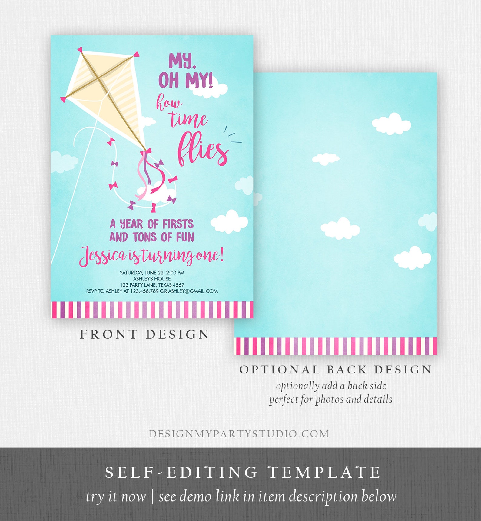 Editable Kite Birthday Invitation Oh My Time Flies First - Etsy