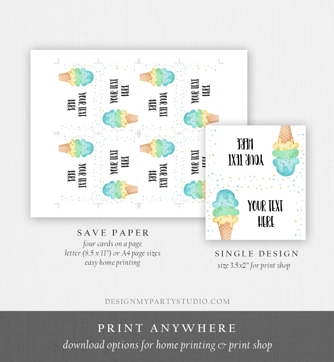 Editable Ice Cream Food Labels Ice Cream Birthday Food Cards | Etsy