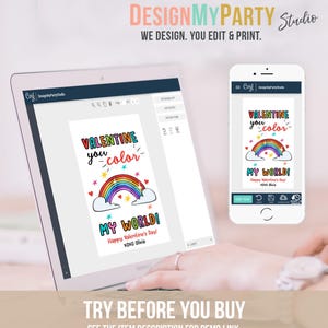 Editable Rainbow Valentine's Day Gift Tag You Color My World Valentine ...