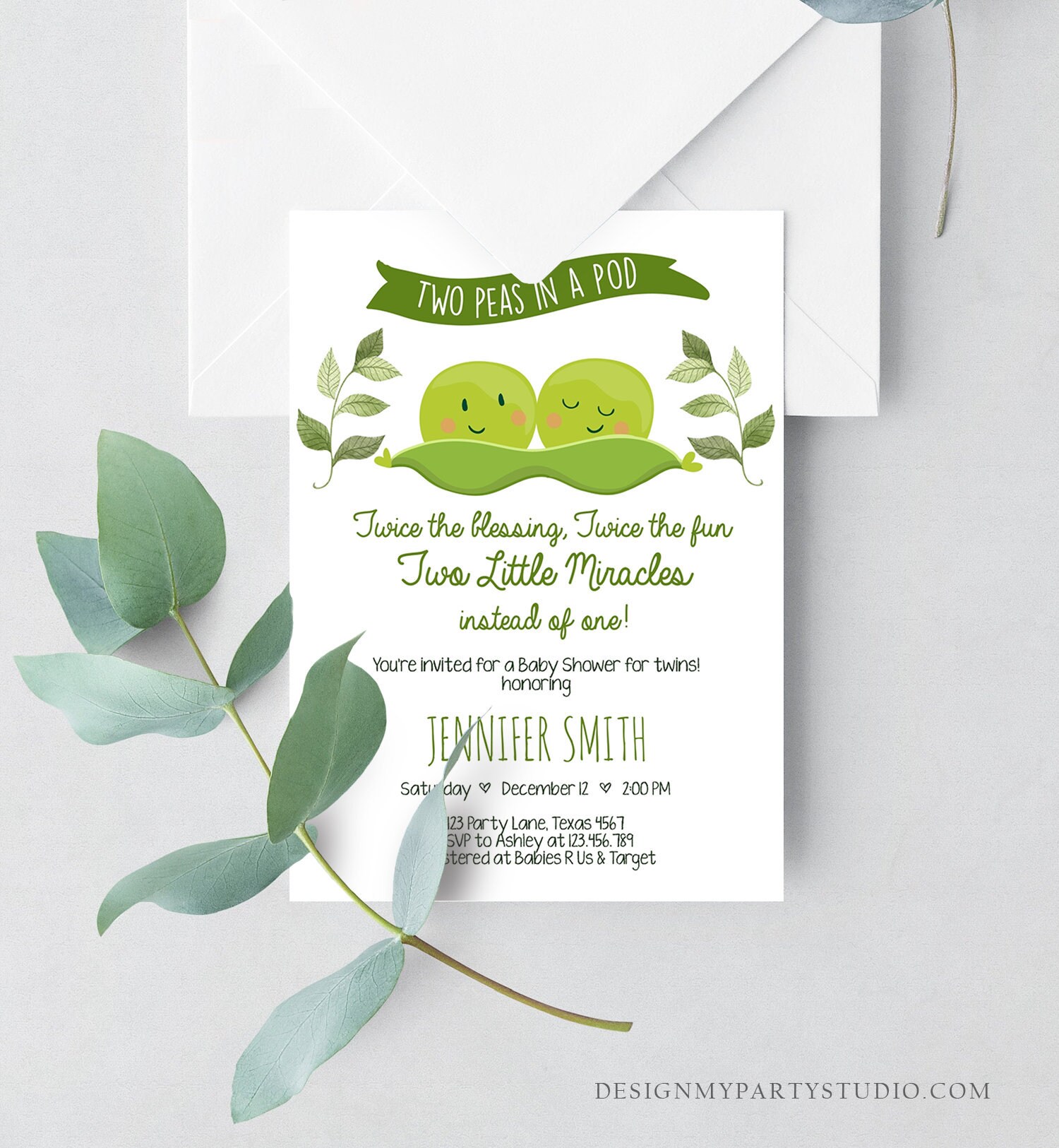 Invitations Two Peas in a Pod Baby Shower Invitation Invitations ...