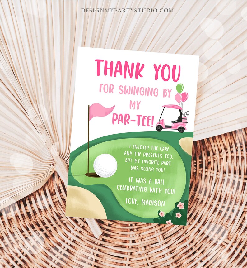 Editable Golf Thank You Card Golfing Birthday Par-tee Swinging - Etsy