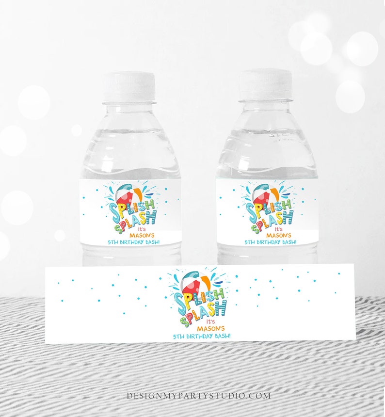 Editable Pool Party Water Bottle Labels Splish Splash Birthday Party ...