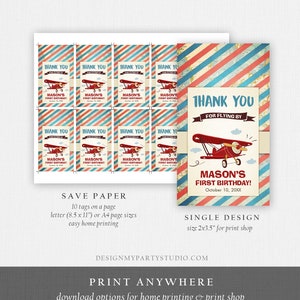 Editable Airplane Favor Tags Birthday Thank You Tag Vintage Red ...