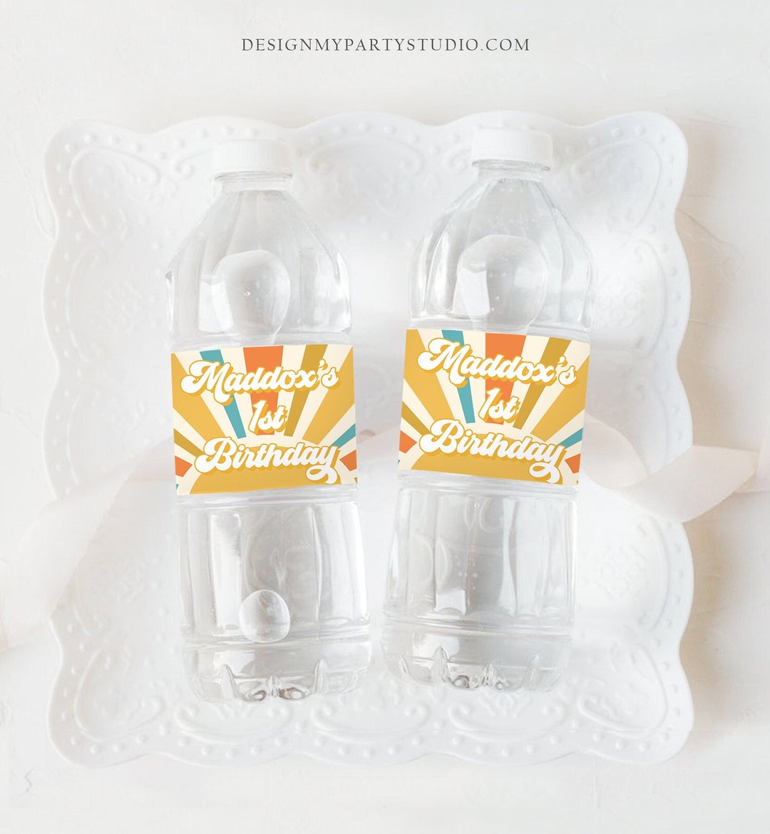 Editable Sunshine Water Bottle Label First Trip Around the Sun Birthday ...