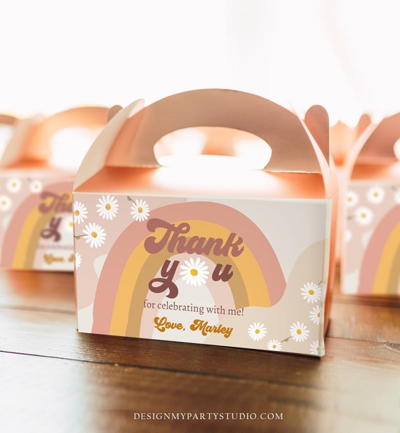 Editable Groovy Birthday Party Gable Box Favor Label Hippie 70's Gift ...