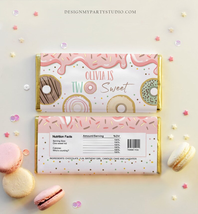 Editable Two Sweet Donut Candy Bar Wrapper Donut Birthday - Etsy