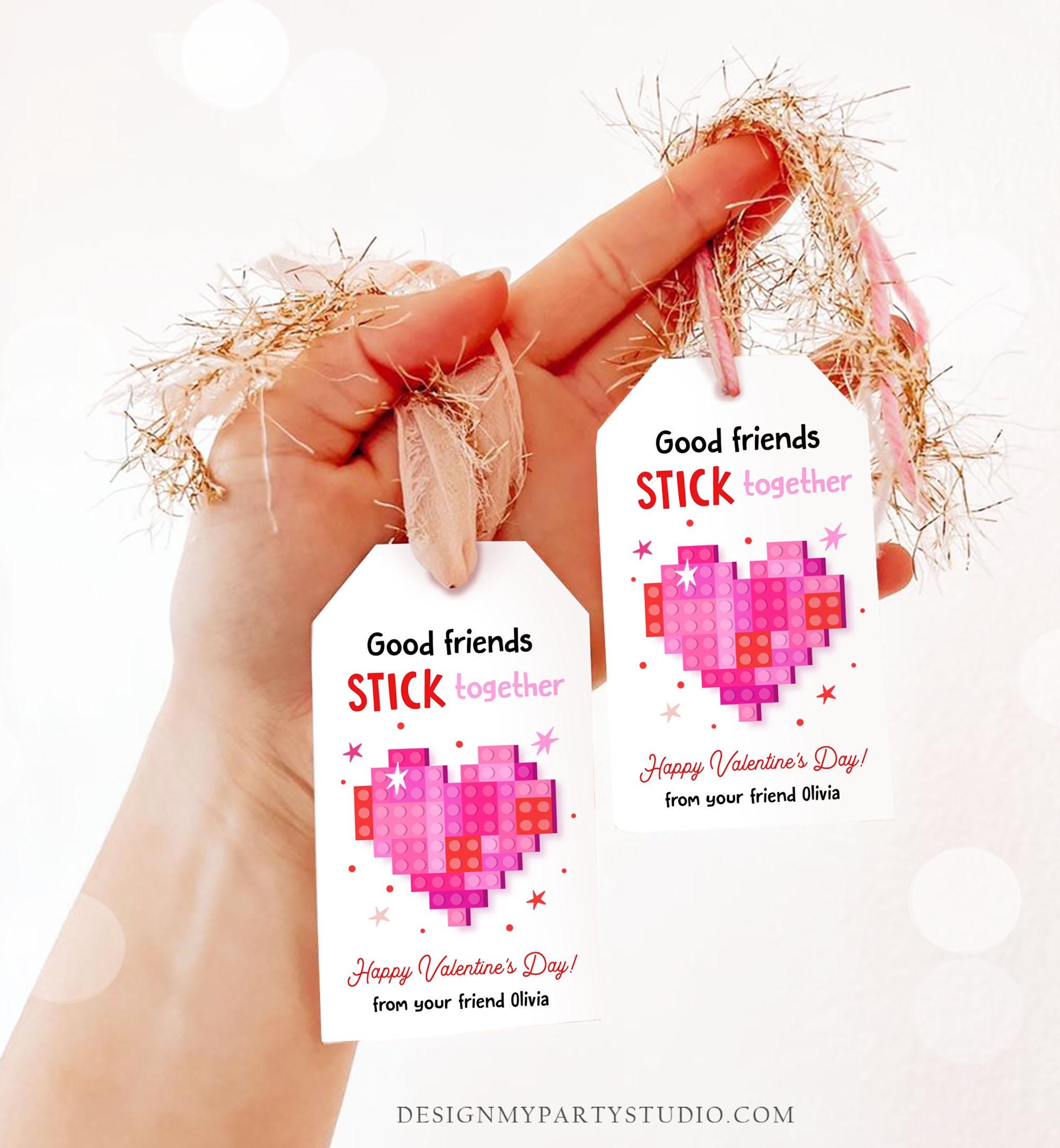 Editable Valentines Day Gift Tag Building Blocks Non Candy Treat Stick ...