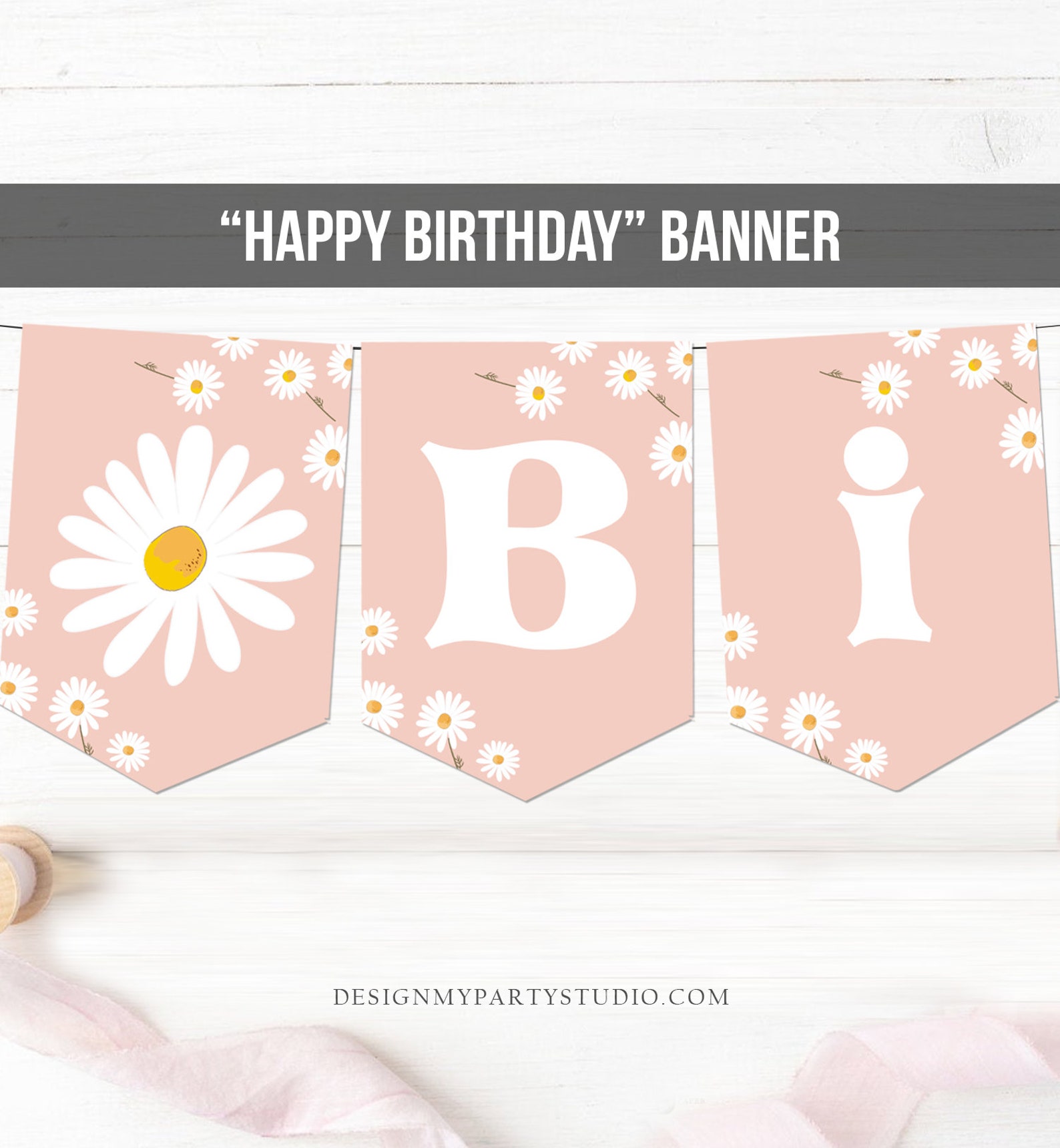 Happy Birthday Banner Daisy Birthday Banner Girl Daisy First - Etsy