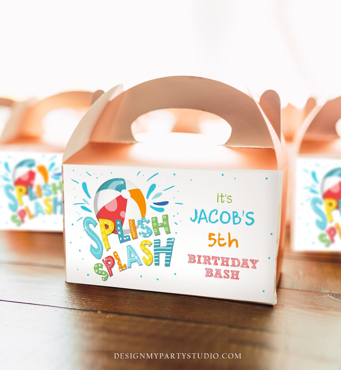 Editable Pool Party Gable Box Label Pool Birthday Bash Gift Box Labels ...