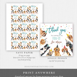Editable Dogs Favor Tag Puppy Birthday Thank You Tags Boy Blue Paw-ty ...
