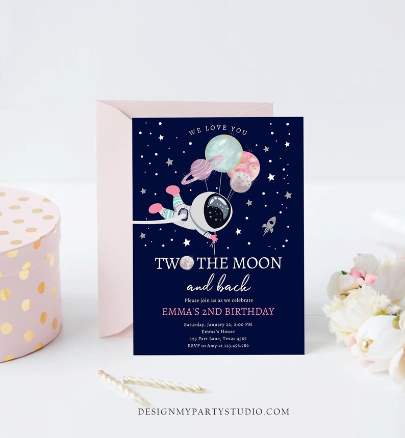 Editable Two the Moon Outer Space Birthday Invitation Out of - Etsy