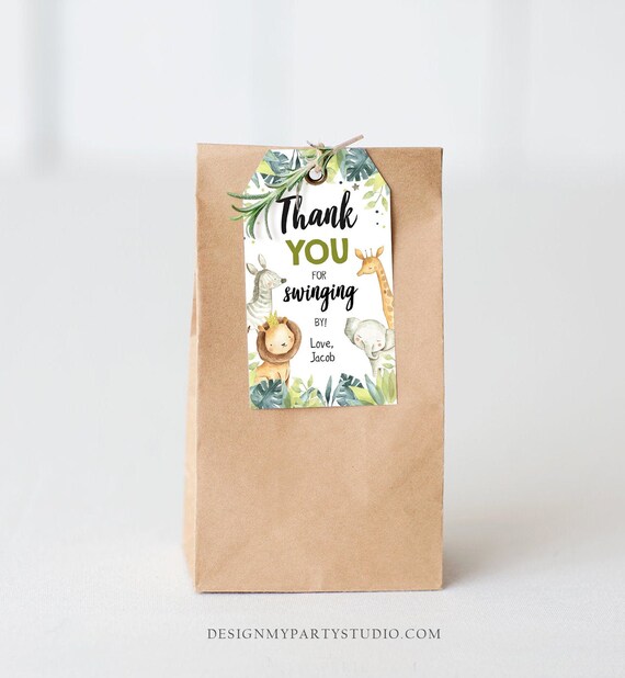 Editable Favor tags Safari Animals Wild One Birthday Thank you tags ...