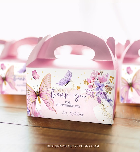 Editable Butterfly Gable Gift Box Label Butterfly Birthday Girl Treat ...