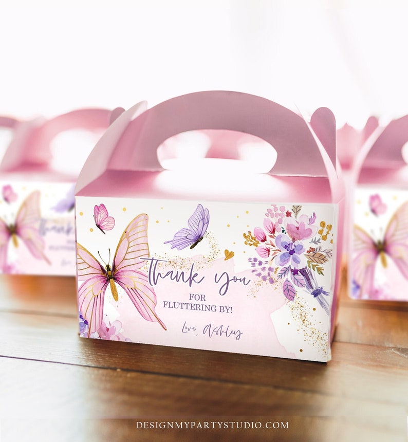 Editable Butterfly Gable Gift Box Label Butterfly Birthday - Etsy