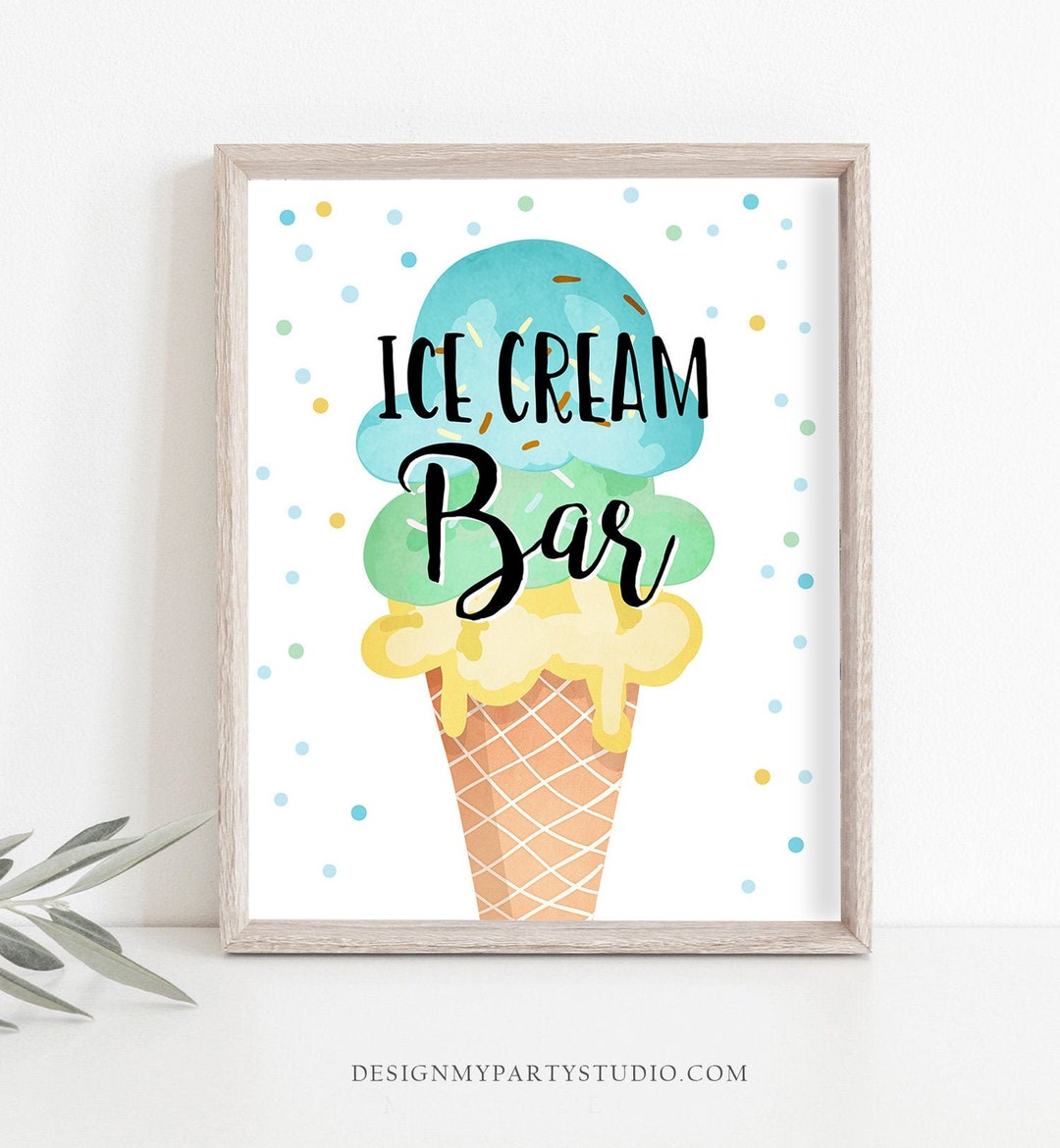 Ice Cream Bar Sign Ice Cream Social Birthday Ice Cream Party Sign Ice ...