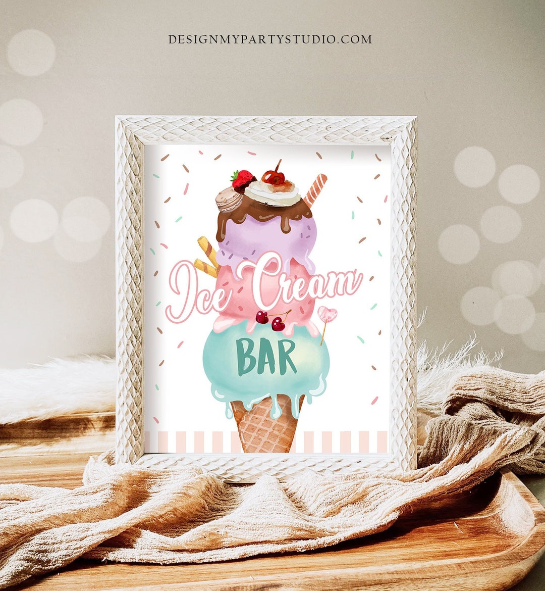 Ice Cream Bar Sign Ice Cream Social Birthday Ice Cream Party Sign Ice ...
