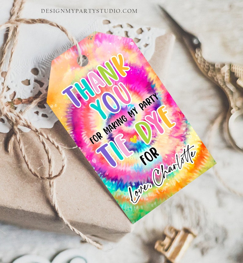 Editable Tie Dye Favor Tags Gift Tag Girl Tie Dye Birthday Thank You ...