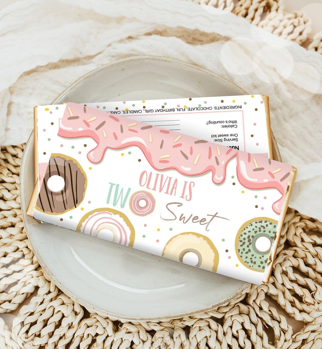 Editable Two Sweet Donut Candy Bar Wrapper Donut Birthday Chocolate ...