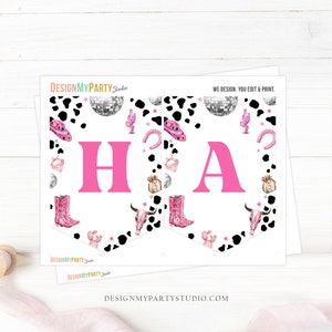Happy Birthday Banner Pink Cowgirl Birthday Banner Disco Cowgirl ...