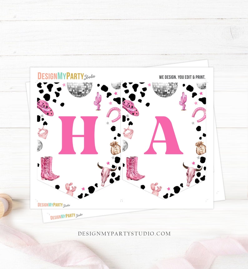 Happy Birthday Banner Pink Cowgirl Birthday Banner Disco - Etsy